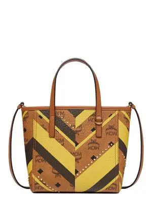 Mcm Studded Toni Top-zip Shopper In Mega Herringbone Visetos - Cognac