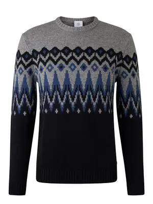 Bogner Cashmere Pullover With Jacquard Design - Navy Blue/grey