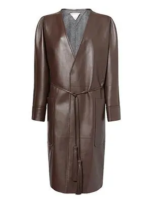 Bottega Veneta Belted Nappa Leather Coat - Tobacco
