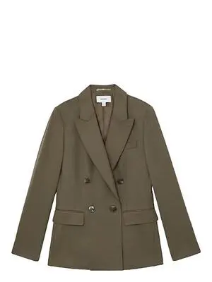 REISS Stretch Wool-blend Double-breasted Blazer - Green