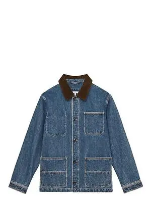 REISS Cord-collar Patch-pocket Denim Jacket - Denim Blue