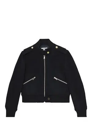 REISS Epaulette Brushed Wool Bomber Jacket - Navy