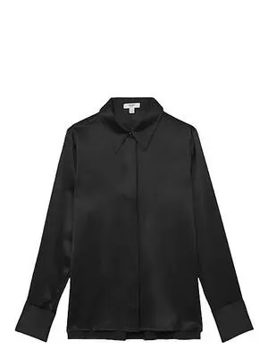 REISS Concealed-placket Long-sleeve Silk Shirt - Black