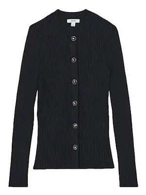 REISS Ribbed Knitted Cardigan - Navy