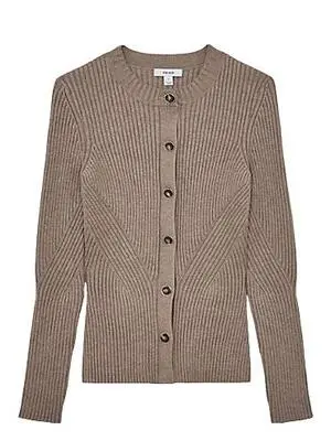REISS Ribbed Knitted Cardigan - Stone