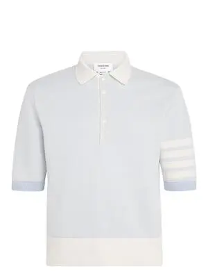 Thom Browne Linen-cotton -stripe Polo Shirt - Blue