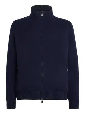 Corneliani Cashmere Fur-lined Zip-up Cardigan - Navy