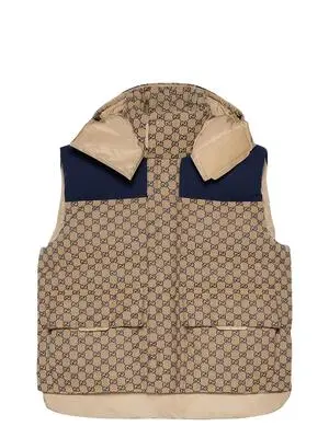 Gucci Gg Canvas Down Vest With Detachable Hood - Tan