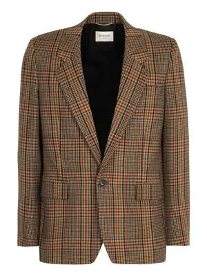 Saint Laurent Prince Of Wales Checked Jacket - Beige