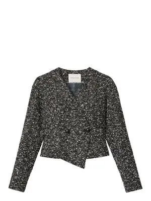 Lafayette 148 New York Wool-cotton Bouclé Tweed Asymmetric Fitted Jacket - Black Multi