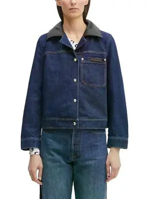 WALES BONNER Leather-collar Denim Jacket - Blue
