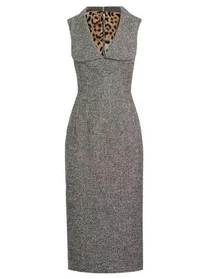 Dolce & Gabbana Houndstooth Sleeveless Midi Dress - Black