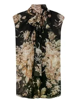 Dolce & Gabbana Rose-print Chiffon Sleeveless Top - Black
