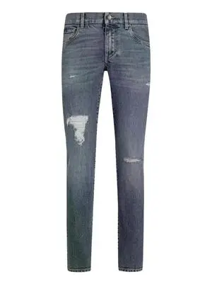 Dolce & Gabbana Distressed Logo-plaque Jeans - Blue