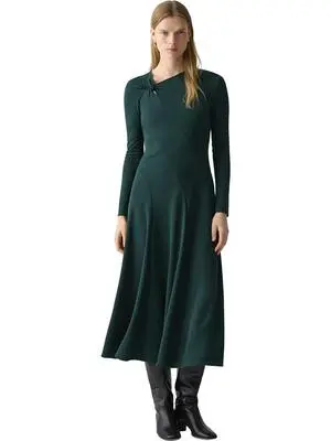 Theory Twist Neck Crepe Jersey Dress - Viridian