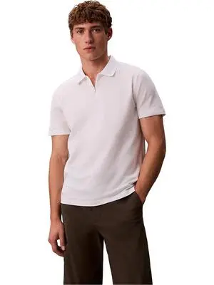 Calvin Klein Tech Pique Zip Polo Shirt - Bright White