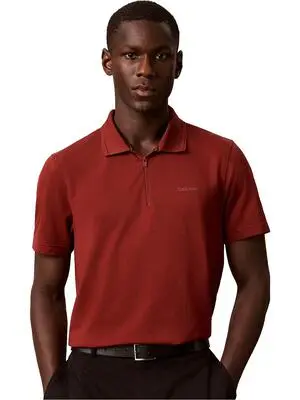 Calvin Klein Tech Pique Zip Polo Shirt - Fired Brick