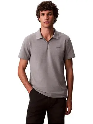 Calvin Klein Tech Pique Zip Polo Shirt - Grey Heather