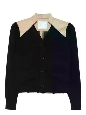 SACAI Contrast-Panel Gabardine Cardigan