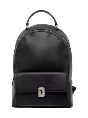 TRUSSARDI Flap-pocket Leather Backpack - Black