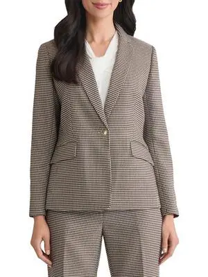 KASPER Houndstooth One-button Blazer - Black Multi