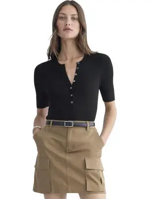 Everlane Short-sleeve Henley Sweater In Ultrasoft Merino - Black
