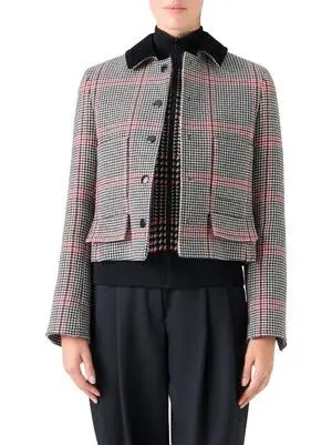 Akris Glen Plaid Virgin Wool Crop Jacket - Black-cream-vermillion