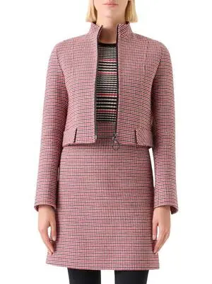 Akris Houndstooth Virgin Wool Crop Jacket - Black-vermillion-cream