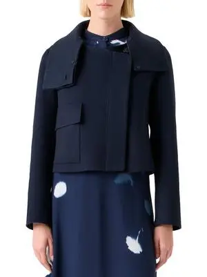 Akris Edena Cashmere Crop Jacket With Shearling Collar - Navy