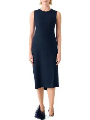 Akris Double Face Wool Flannel Sheath Dress - Navy