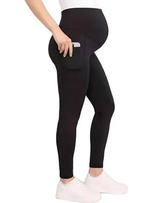 Motherhood Maternity Over The Belly Side Pocket Active Maternity Leggings - Black