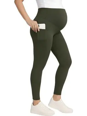 Motherhood Maternity Over The Belly Side Pocket Active Maternity Leggings - Deep Depths