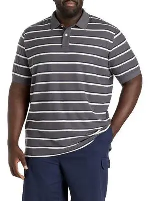 HARBOR BAY BY DXL Big & Tall Striped Polo Shirt - Grey Multi