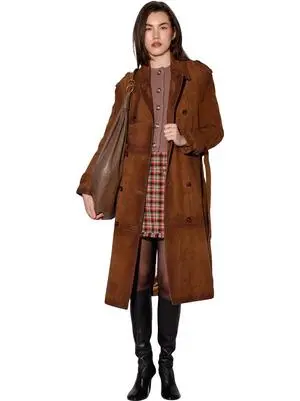 Walter Baker Jerome Leather Trench Coat - Caramel Suede