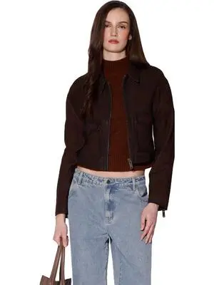Walter Baker Jolene Goat Suede Cropped Jacket Mocha Suede