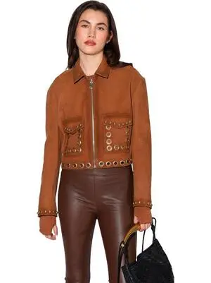 Walter Baker Jolene Goat Suede Cropped Jacket Oak Suede