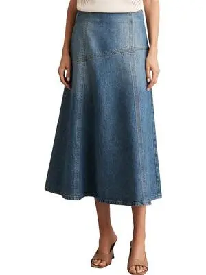 REISS Fee Flare Midi Denim Skirt - Indigo