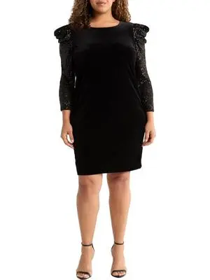 Julia Jordan Satin Body-con Dress With Sequined Sleeves - Black