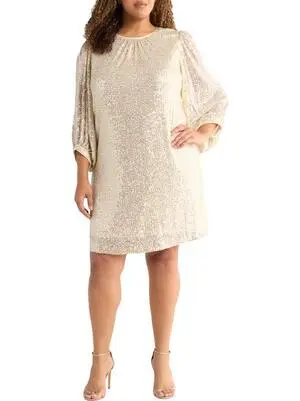 Julia Jordan Sequined Sheath Dress - Ivory Silver