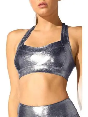 Heroine Sport Cutout Racerback Sports Bra - Platinum