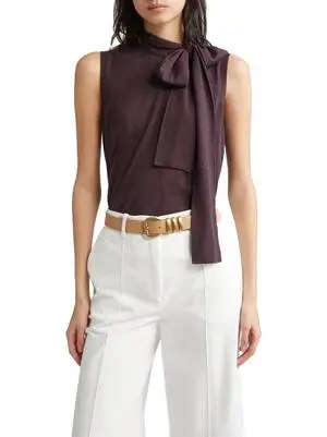Eleventy Tie-Neck Sleeveless Wool-Silk Sweater 167 Bordeaux