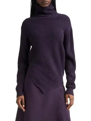 Michael Kors Cashmere Turtleneck Sweater With Bias Hem - Aubergine