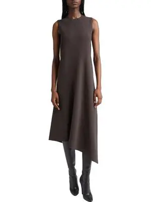 Michael Kors Asymmetric Sleeveless Wool Stretch Crepe Shift Dress - Chocolate