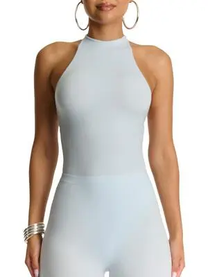 Naked Wardrobe Funnel Neck Racerback Bodysuit - Soft Blue