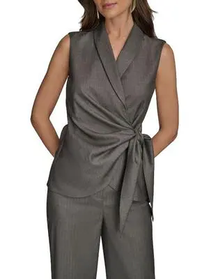 Donna Karan New York Pinstripe Wrap Vest - Grey/silver