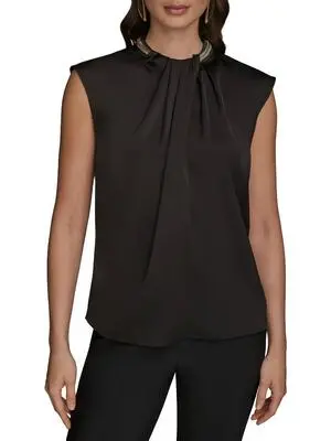 Donna Karan New York Twist Neck Hardware Sleeveless Top - Black