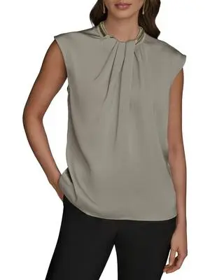 Donna Karan New York Twist Neck Hardware Sleeveless Top - Weathered