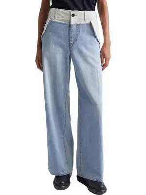 Sacai Baggy Mixed Media Jeans - Light Blue/light Gray