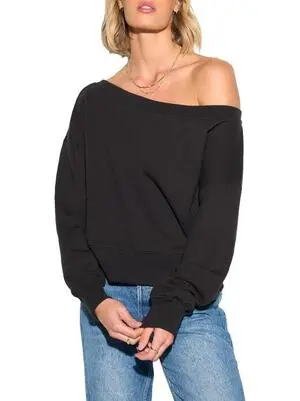 Spiritual Gangster La Vida Off The Shoulder Cotton French Terry Sweatshirt - Black