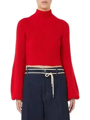 Sportmax Marmo Bell Sleeve Crop Sweater - Red